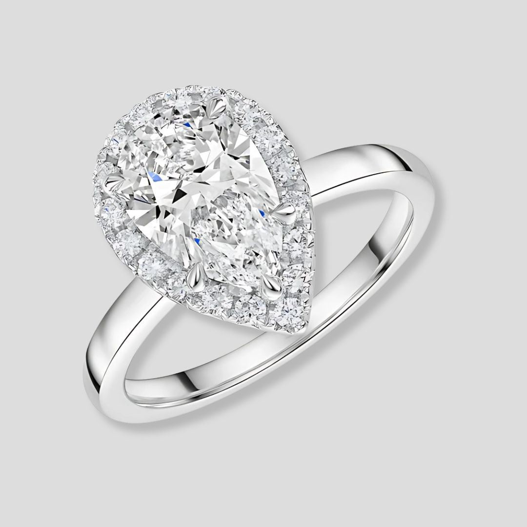 Talon Setting Lab Grown Pear Shape Diamond Halo Ring – FANCI Fine Jewellery